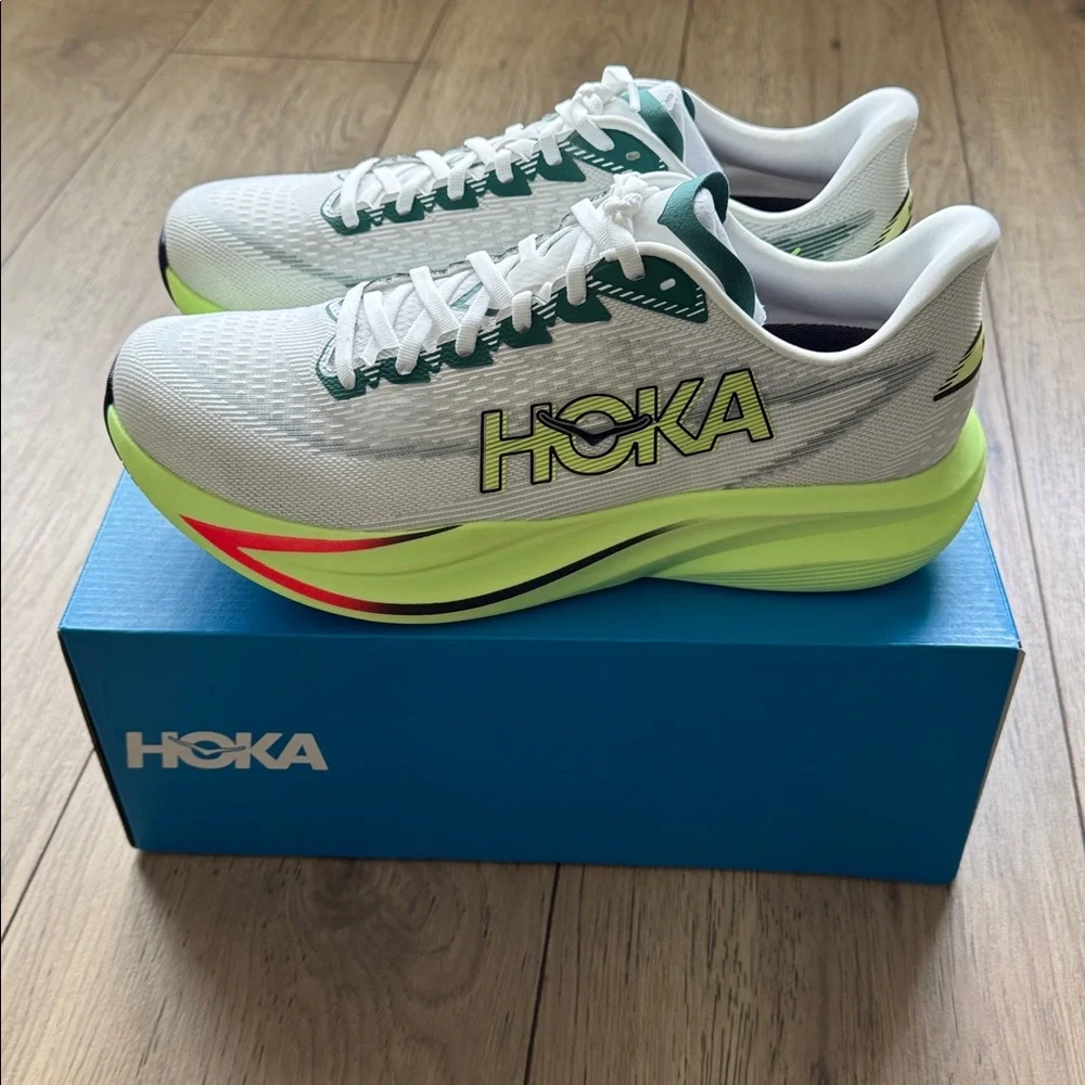 Hoka | Shoes | Hoka Mach 7 White Neon Yellow Green Running Shoes Mens ...